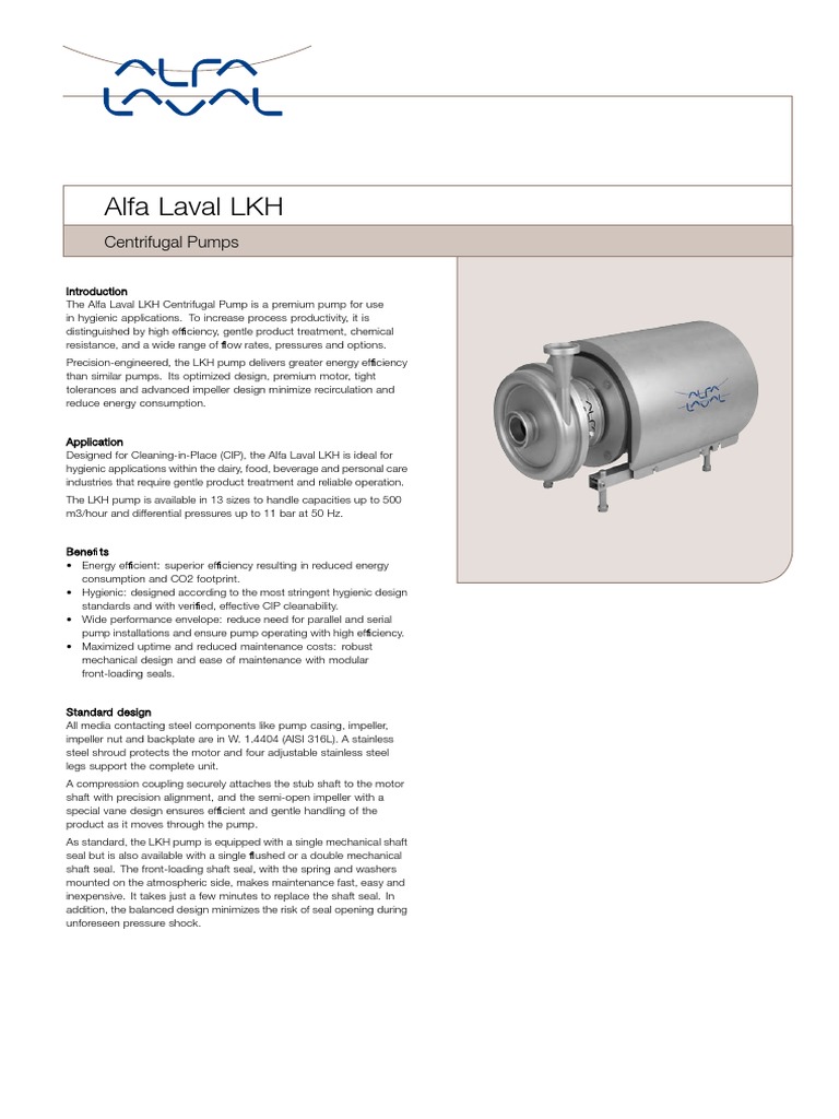 Alfa Laval LKH Centrifugal Pump - Product Leaflet - Ese00263 | PDF ...