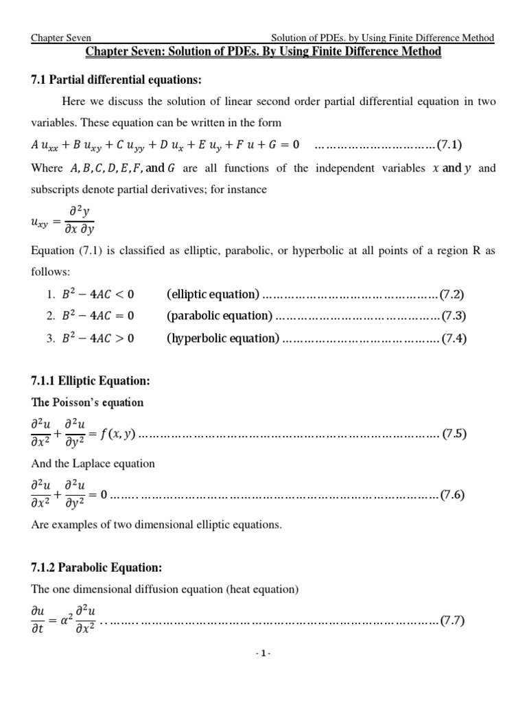 Chapter Seven: Solution of Pdes. by Using Finite Difference Method 7.1 ...