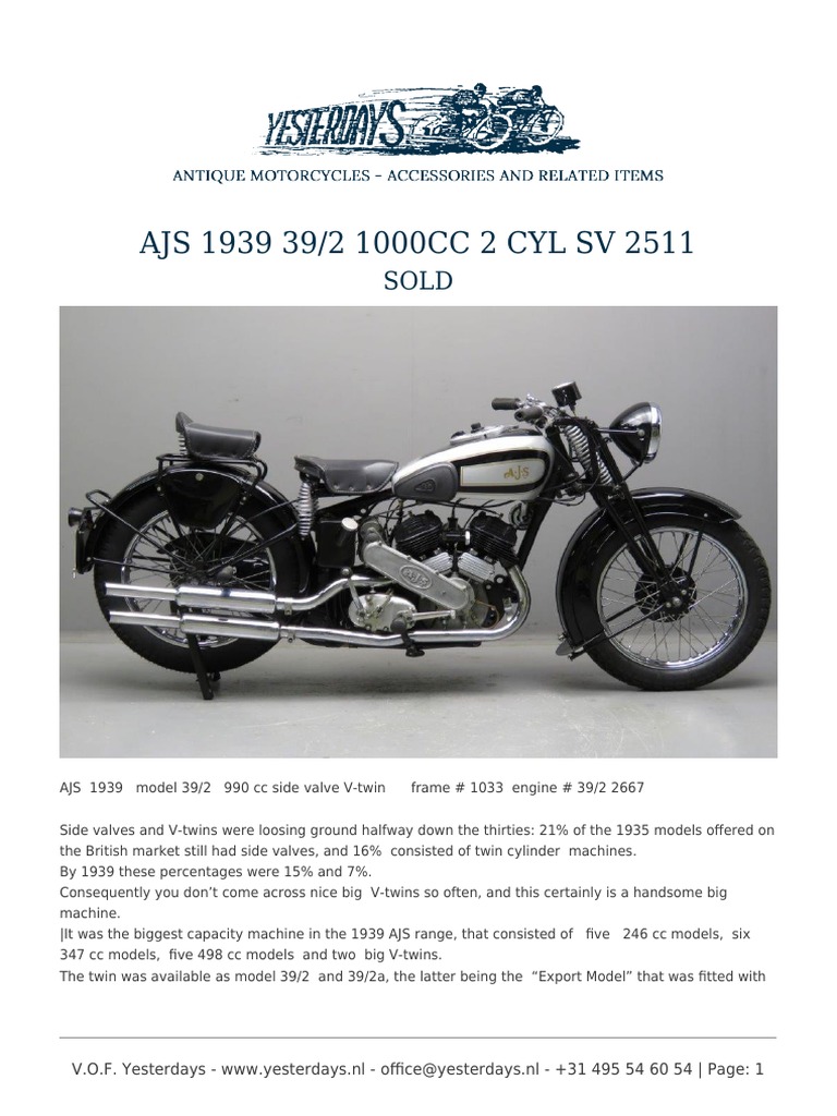 AJS 1939 39 - 2 1000cc 2 Cyl SV 2511 | PDF | Motorcycle | Vehicle Technology
