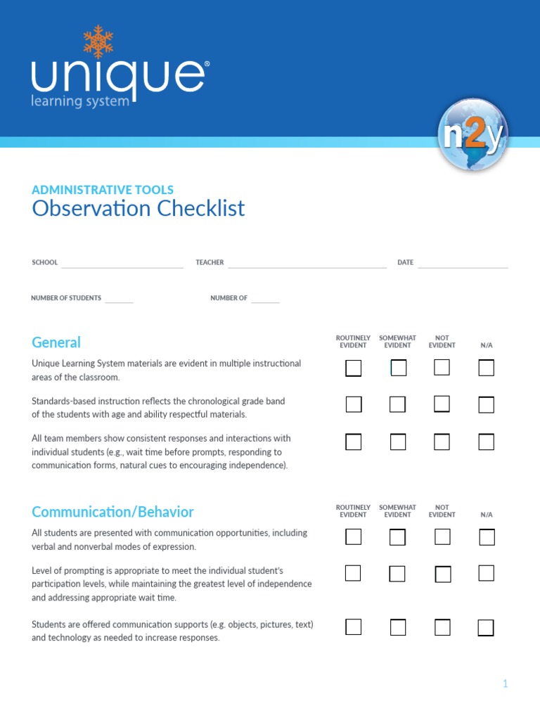 Observation Checklist: General | PDF | Communication ...