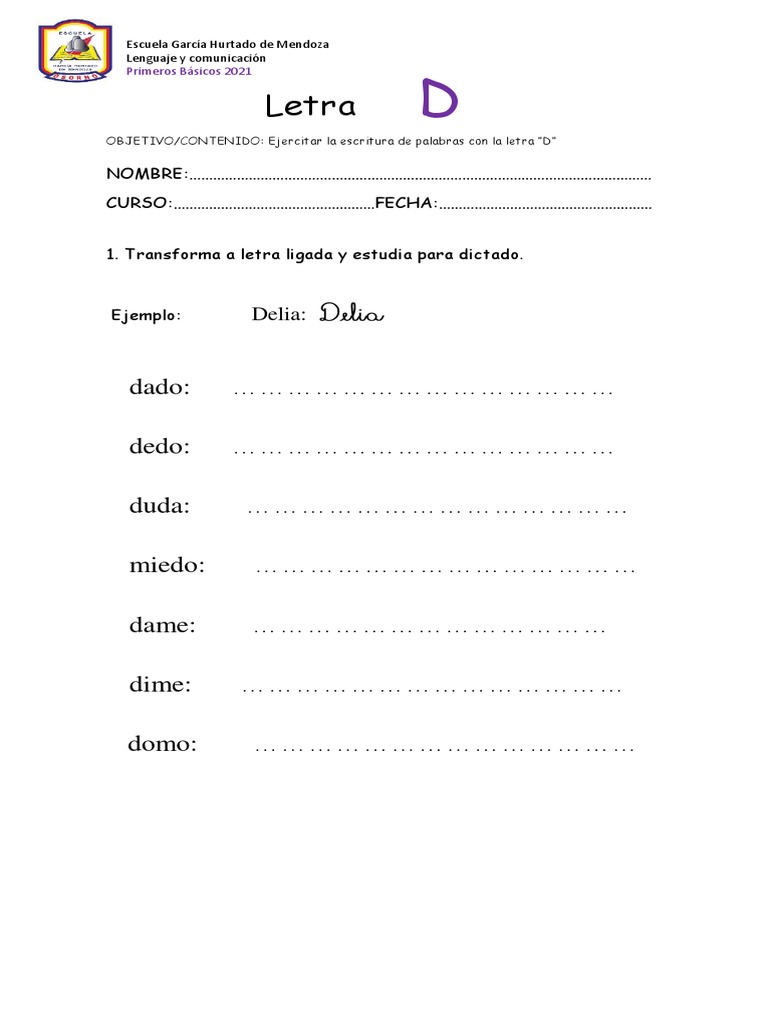 Dictado Letra D | PDF