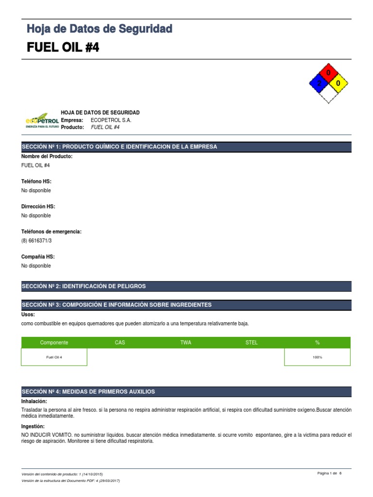 HS Fuel Oil # 4 | PDF | Combustión | Agua