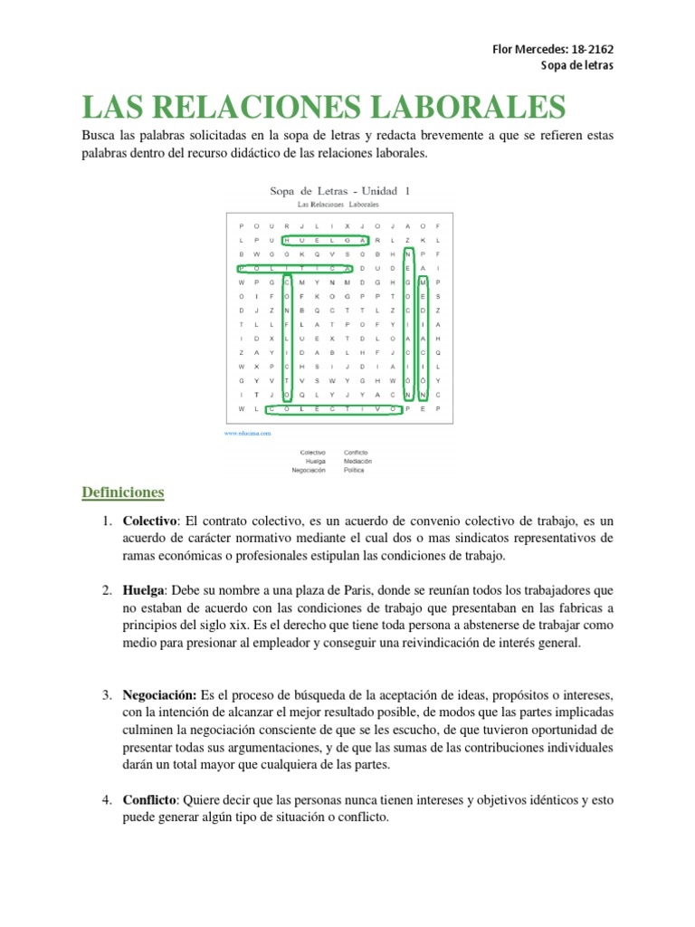 Sopa de Letras: Relaciones Laborales | PDF | Finanzas y dinero