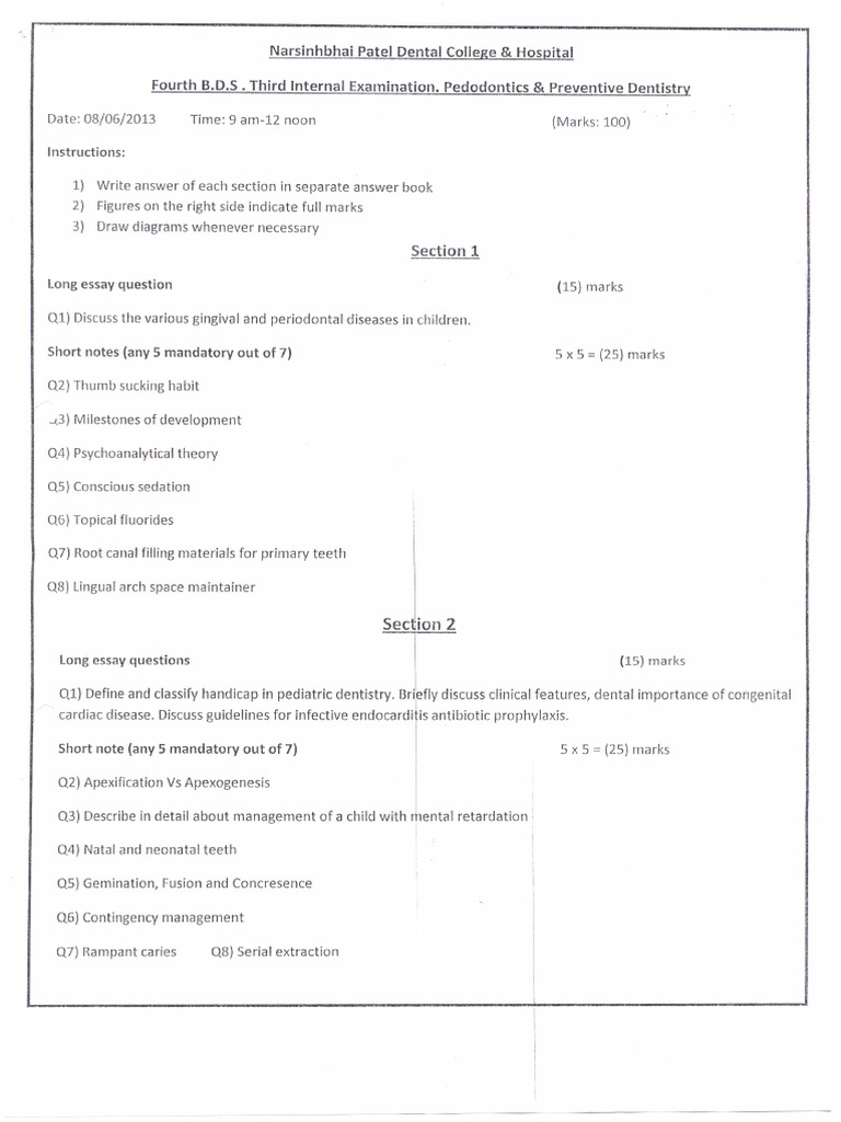 Pedodontia Exam Papers1 | PDF