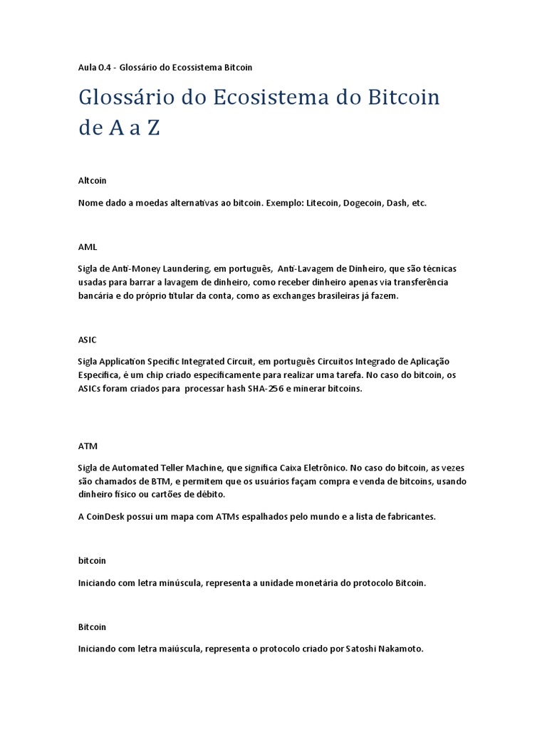 Glossario Do Ecossistema Bitcoin e Trader | PDF | Bitcoin | Criptomoeda