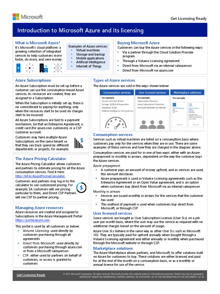 Introduction To Azure and Its Licensing v21.30 | PDF | Microsoft Azure ...
