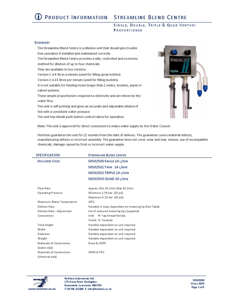 SKS02500 Streamline Blend Centre | PDF | Litre | Gases