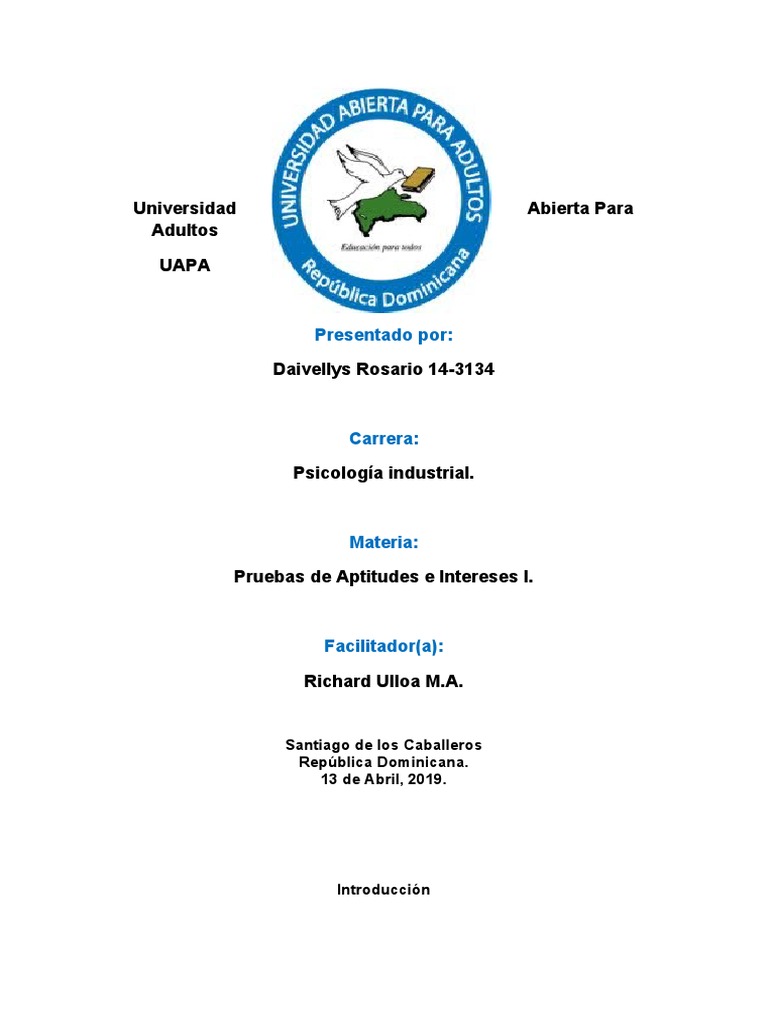 Actividad V Pruebas de Apt. e Int. I D.R.T. | PDF | Sicología