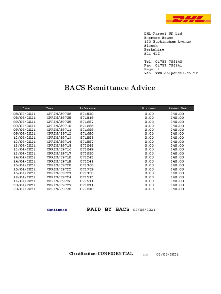 BACS Remittance Advice | PDF