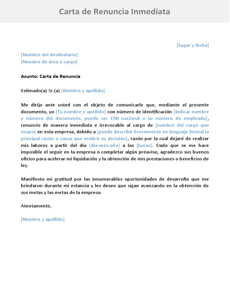 28 Modelo Carta de Renuncia Inmediata | PDF