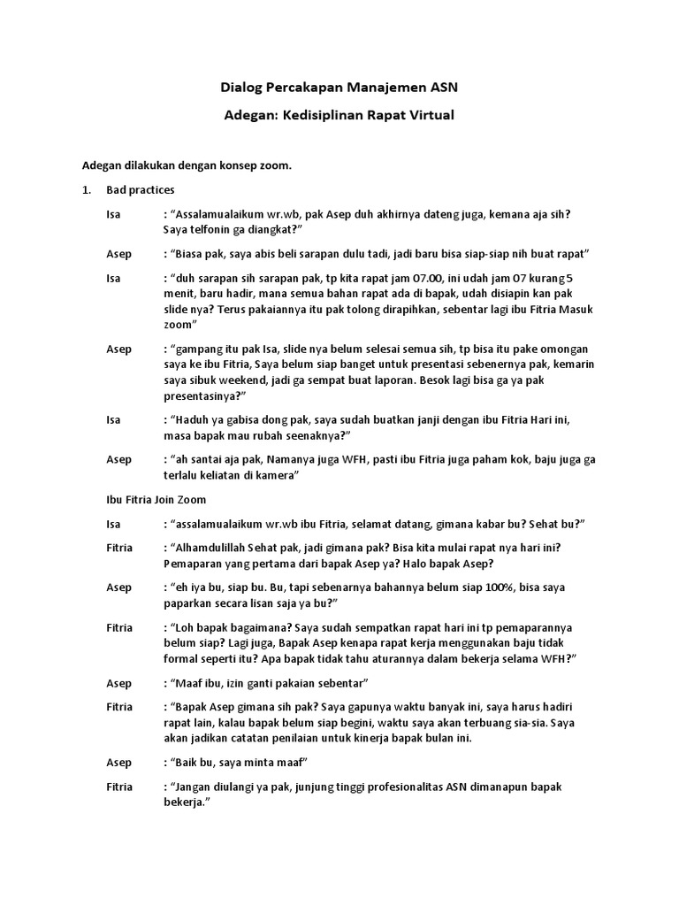 Dialog Percakapan Kedisiplinan Rapat Virtual 2 | PDF