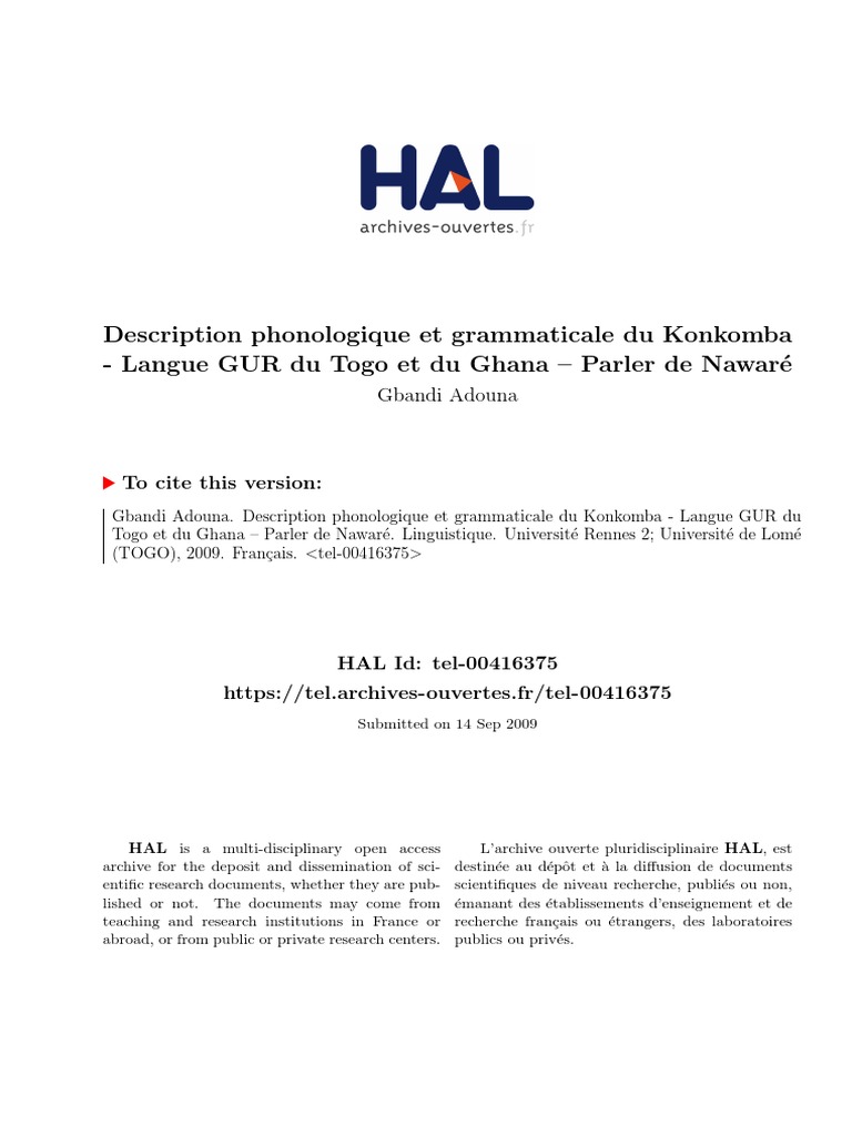 Phonologie et grammaire du Konkomba | PDF | Dialecte | Langue à tons