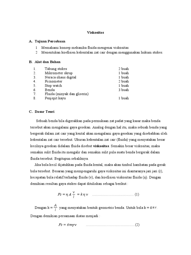 Modul Viskositas Fisika Dasar 1 | PDF