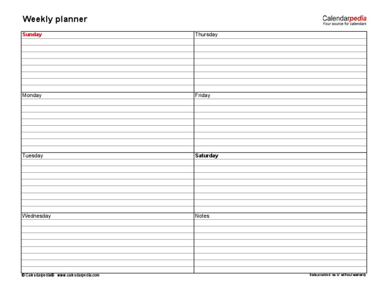 Weekly Planner Landscape 2 Columns | PDF
