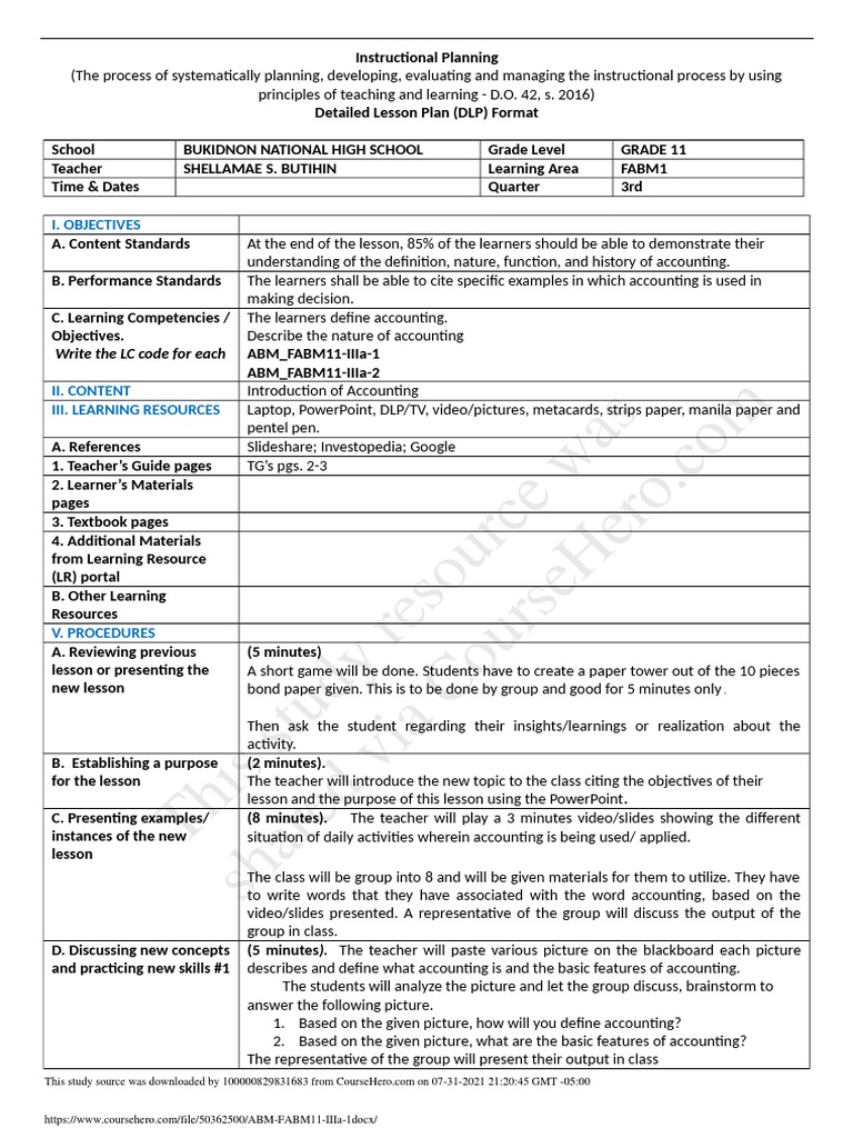 ABM FABM11 IIIa 1 | PDF | Learning | Lesson Plan