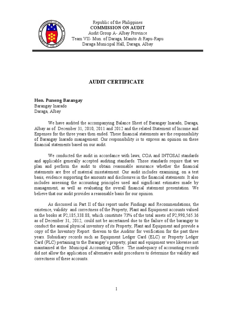 Audit Certificate Revised (Final) | PDF | Audit | Financial Statement