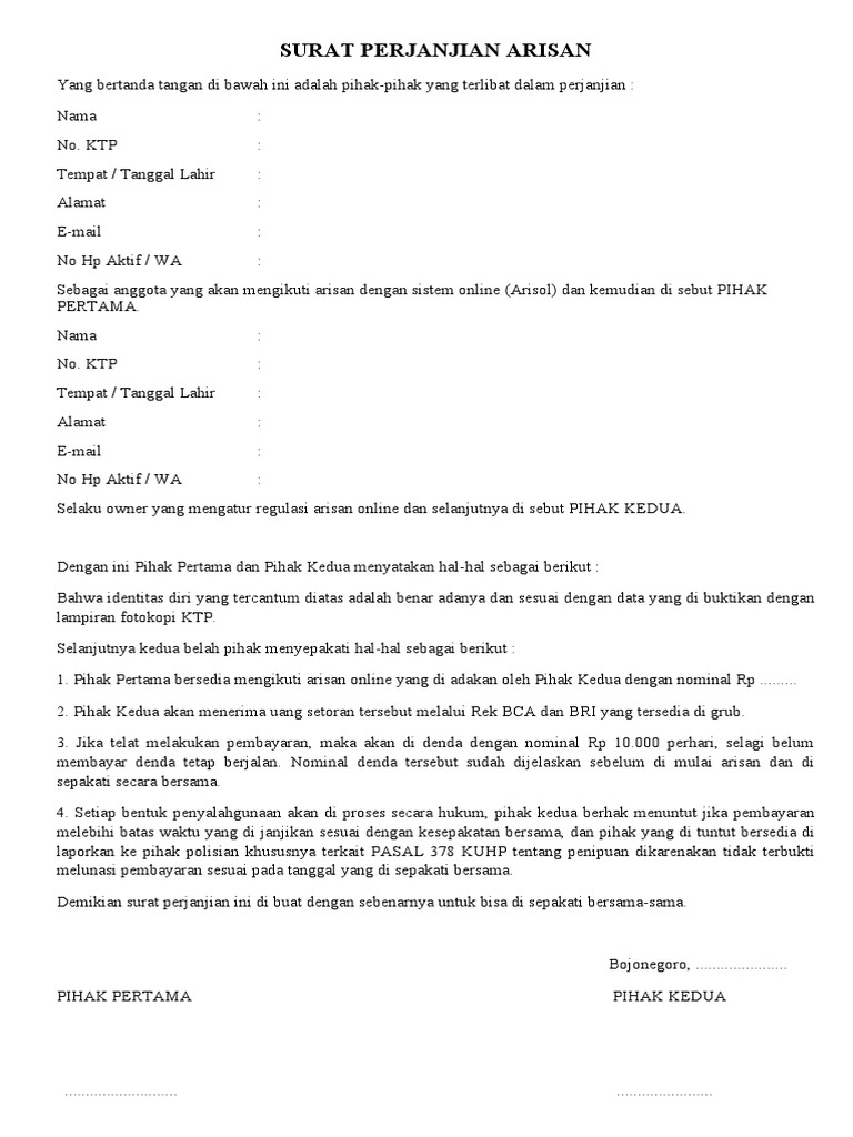 Surat Perjanjian Arisan | PDF