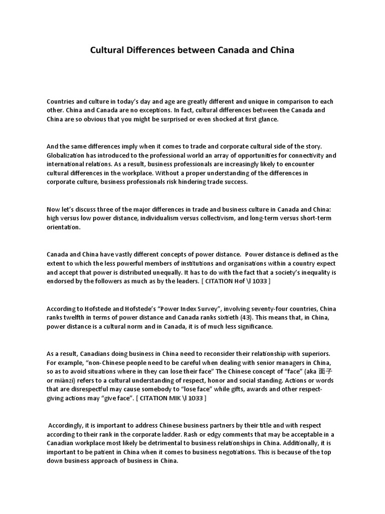 Cultural Differences Between Canada and China | PDF | Collectivism ...