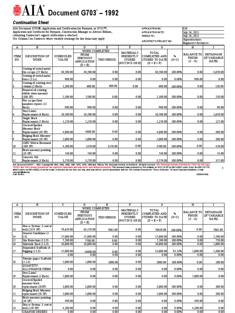 Document G703 - 1992: Continuation Sheet | PDF | Masonry | Copyright