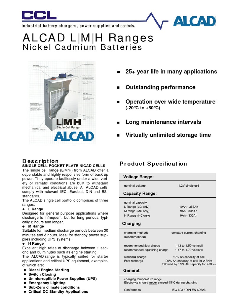ALCAD L - M - H Ranges: Nickel Cadmium Batteries | PDF ...