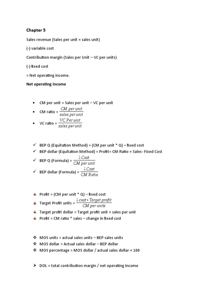 Formulas of Managerial Accounting Chapter 5 | PDF