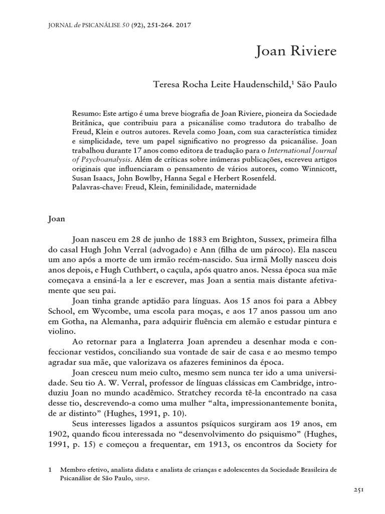 Joan Riviere | PDF | Sigmund Freud | Psicanálise