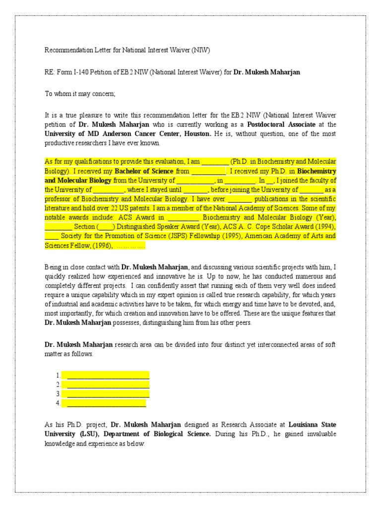 NIW - Reference Letter | PDF | Polymerase Chain Reaction | Proteins