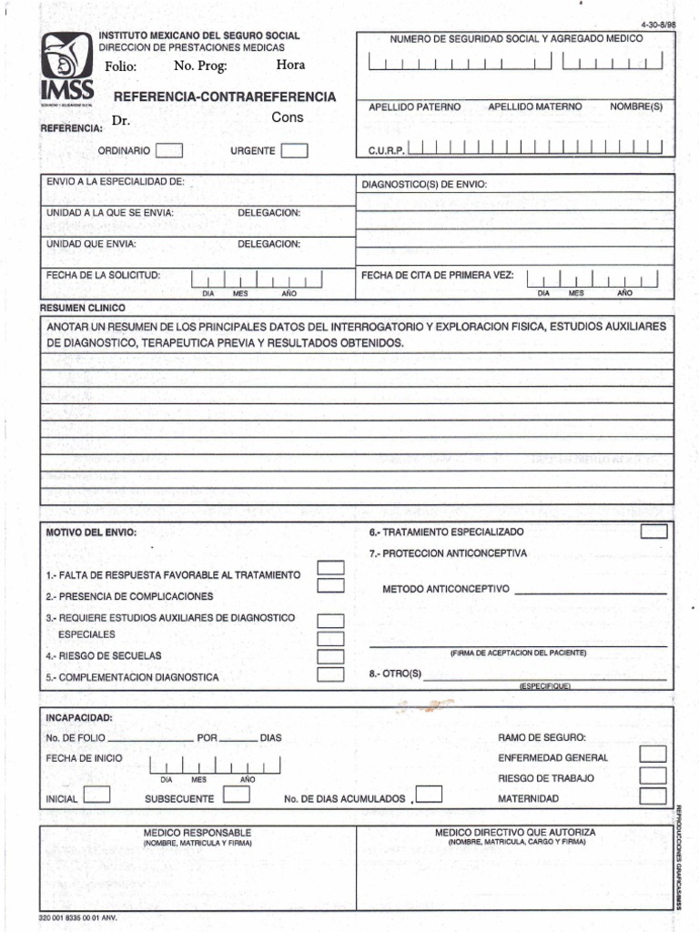 Formato de Referencia y Contrareferencia Imss | PDF | Enfermedades y ...