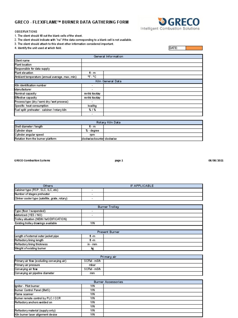 Greco - Flexiflame Burner Data Gathering Form: Observations | PDF ...