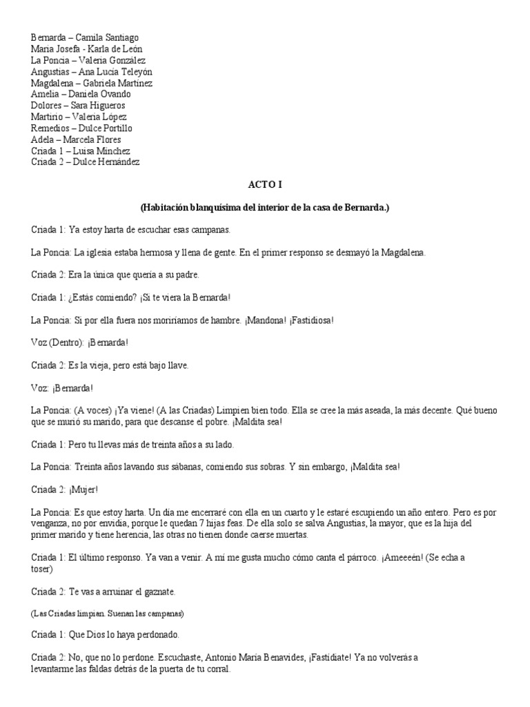 Acto I - La Casa de Bernarda Alba | PDF