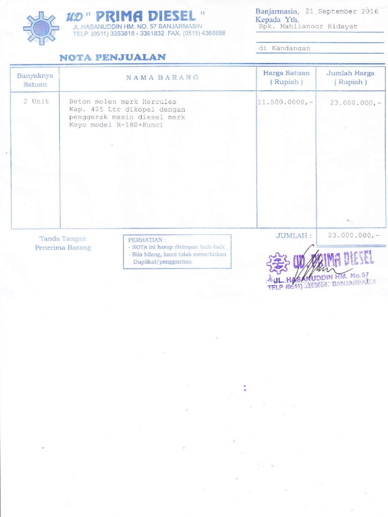 Nota Peralatan Utama | PDF