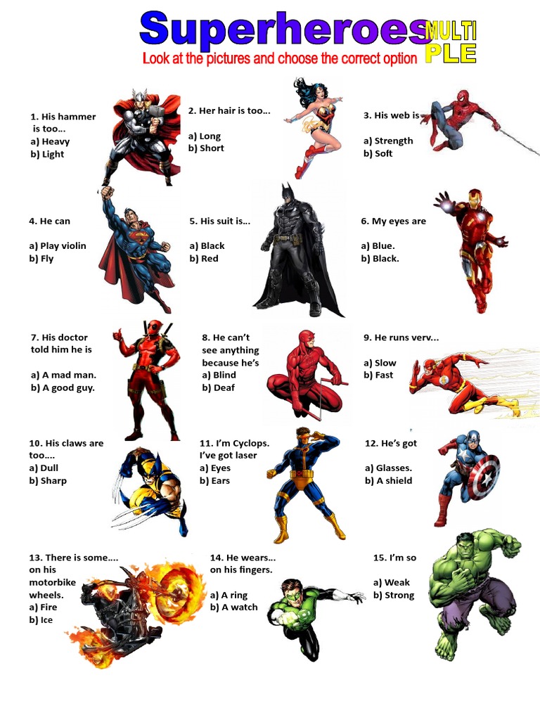 Describing Superheroes Picture Description Exercises 95548 | PDF