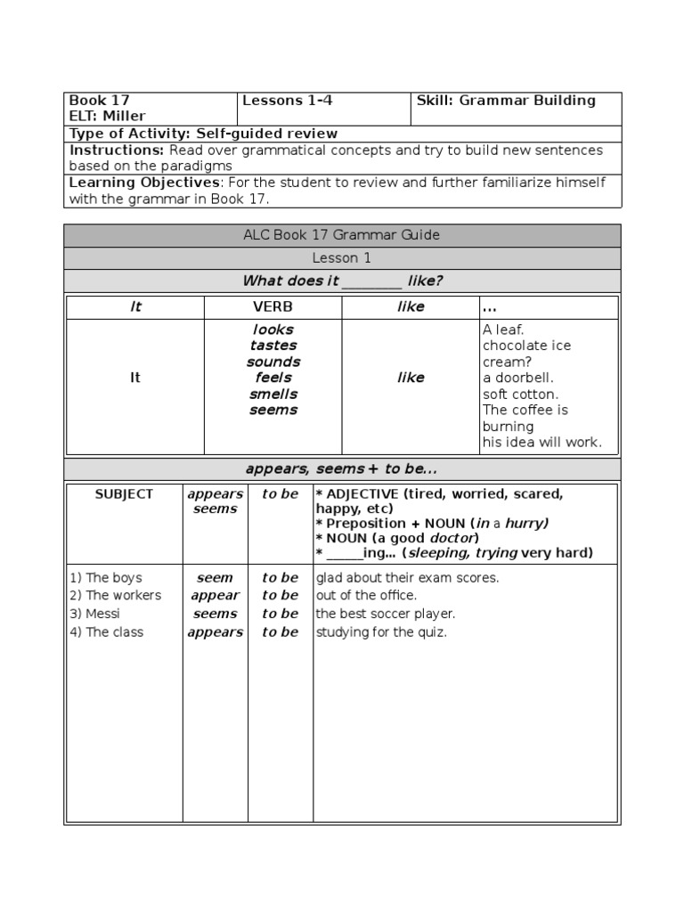 Based On The Paradigms With The Grammar in Book 17. ALC Book 17 Grammar ...