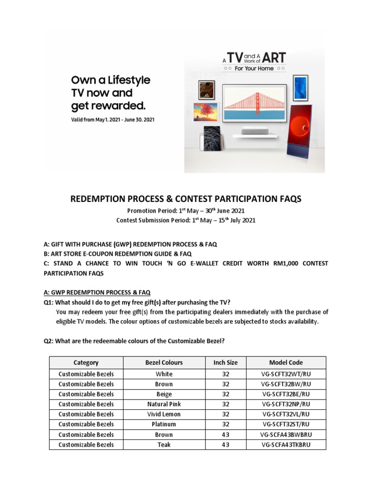 Redemption Process & Contest Participation Faqs: ST TH ST TH | PDF ...