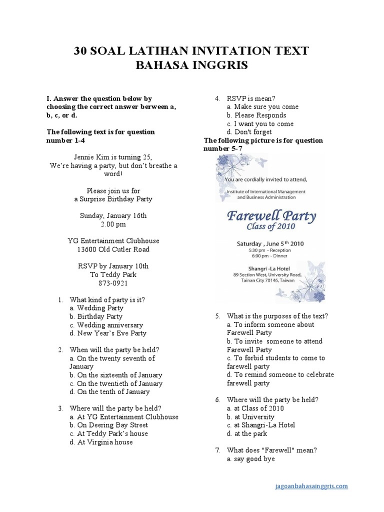 30 Practice Questions on Invitation Texts | PDF | Mail
