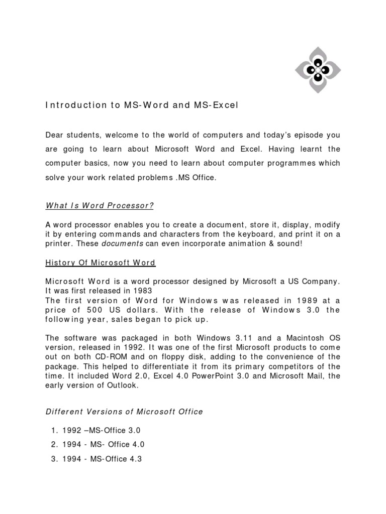 M2 (Introduction To MS Word) Academic Script | PDF | Microsoft Excel | Microsoft Word