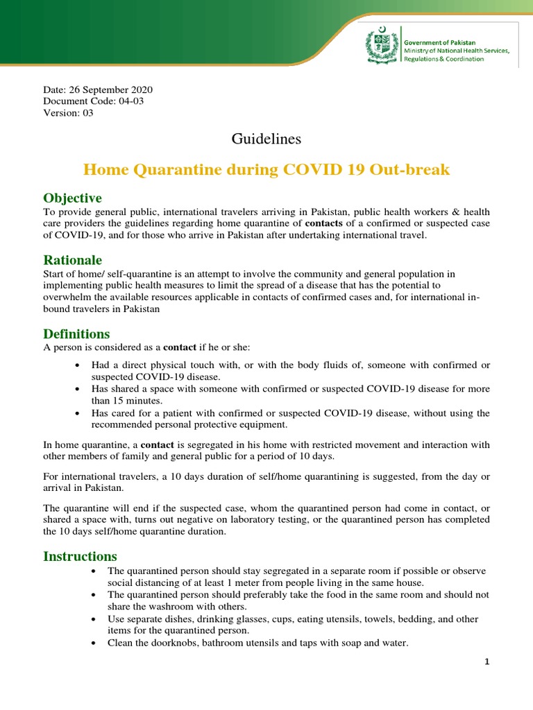Home Quarantine During COVID 19 Out-Break: Guidelines | PDF | Health ...