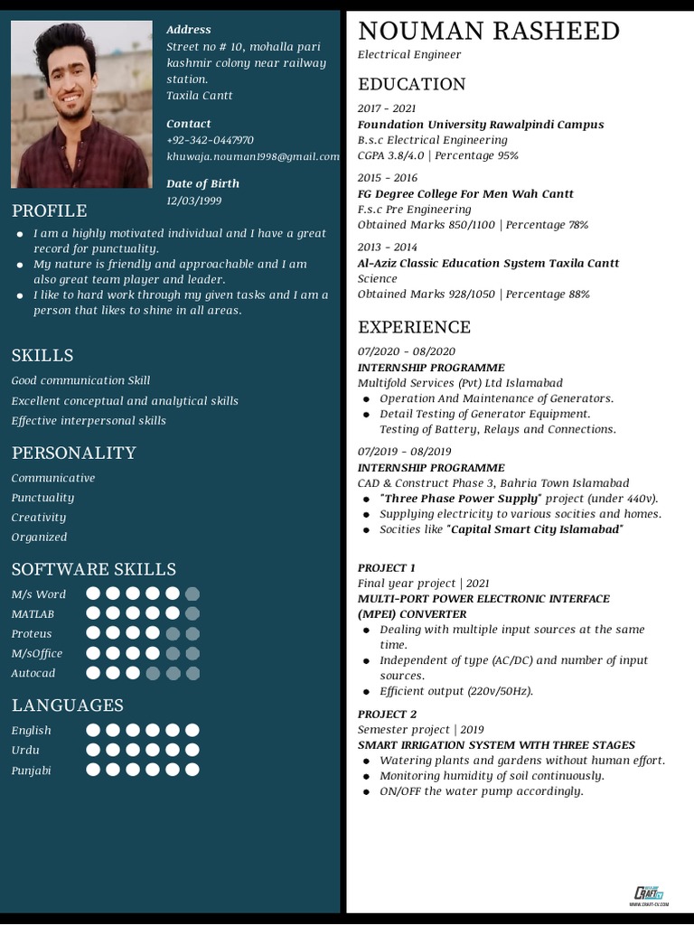 Nouman Rasheed - CV | PDF | Power Supply | Electrical Engineering