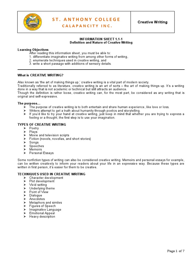 Week 1&2 - Creative Writing | PDF | Perception | Senses