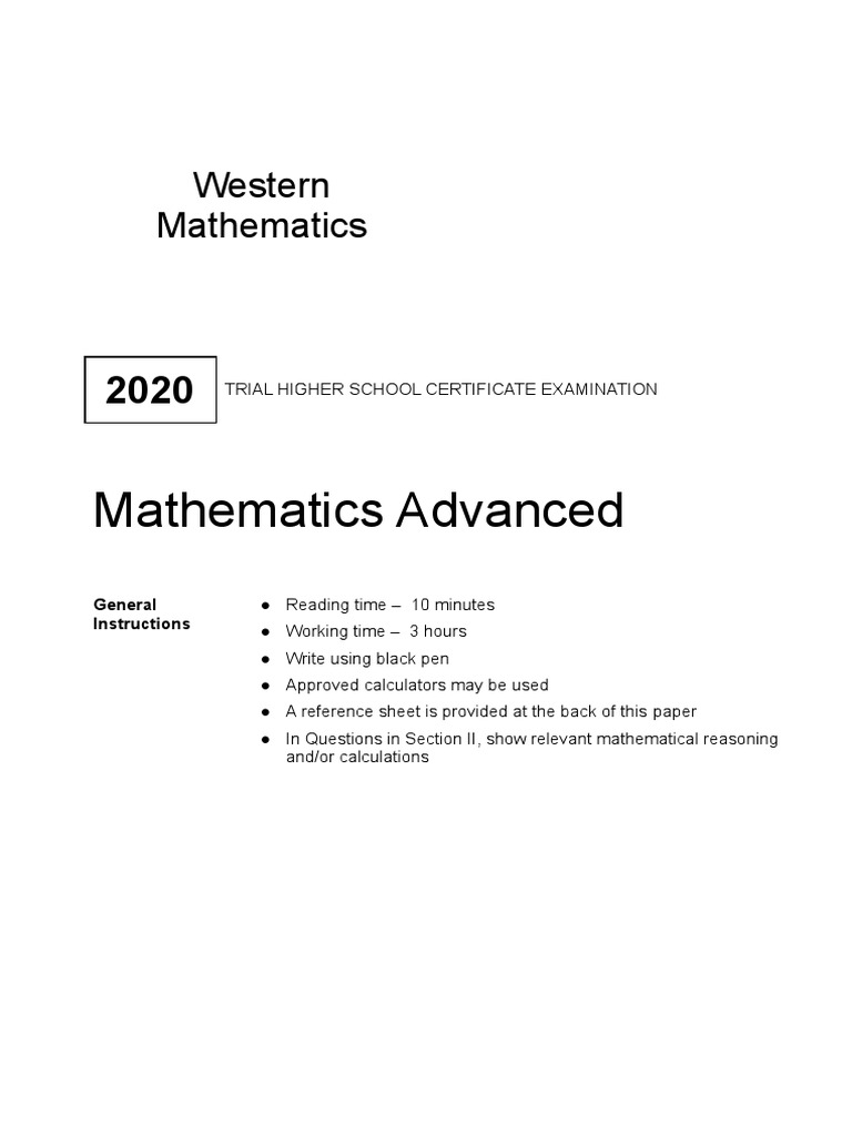 2020 HSC Advanced Mathematics Trial | PDF | Interest | Multiple Choice