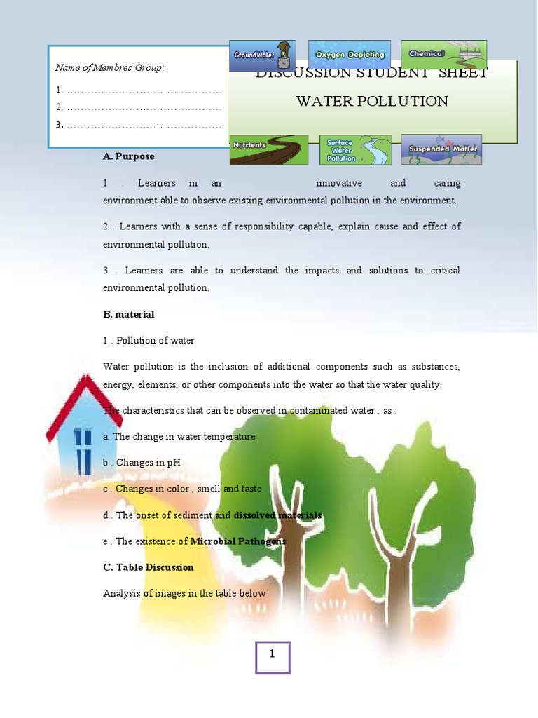 Discussion Student Sheet Water Pollution: A. Purpose | PDF | Science ...