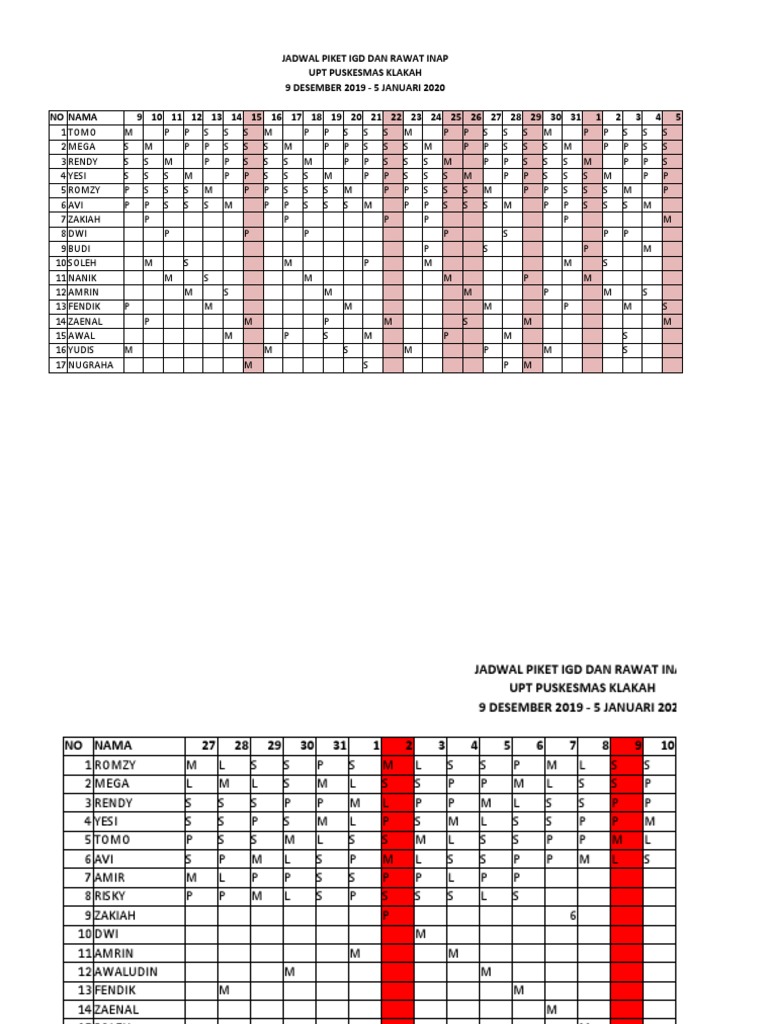 Jadwal Piket IGD Puskesmas Klakah | PDF