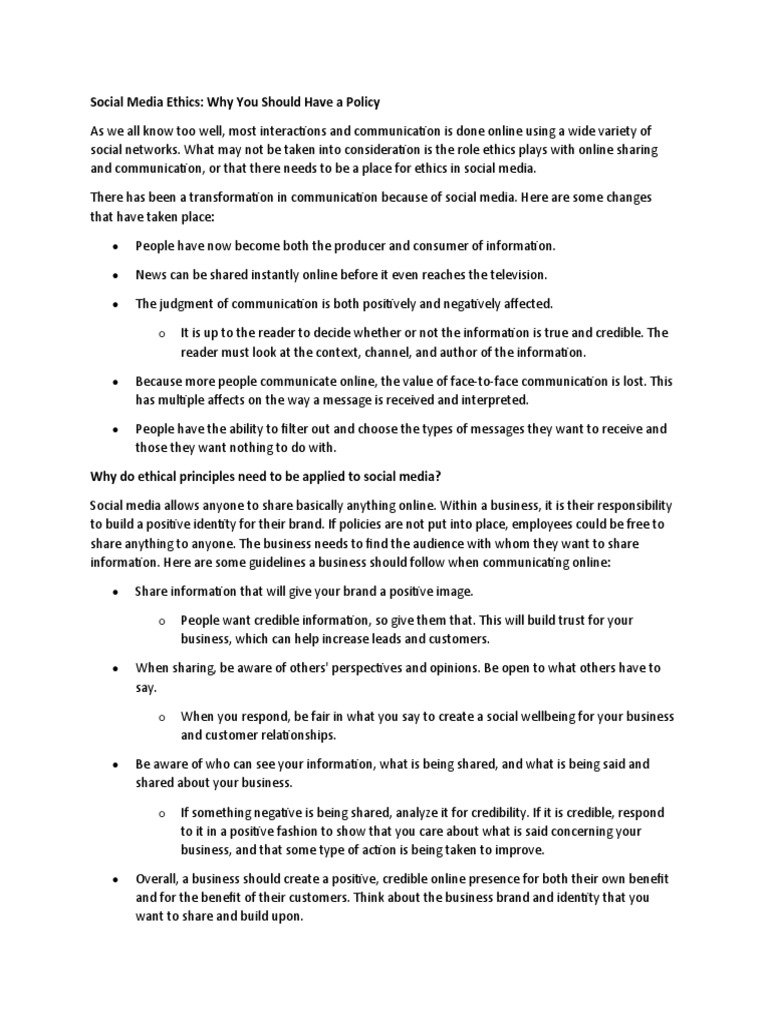 The Importance of Establishing Social Media Ethics and Policy for ...