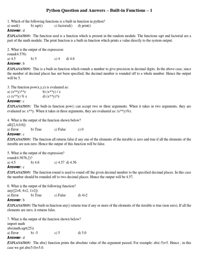 MCQ (Revision Tour, Functions and File Handling) With Solution | PDF | Parameter (Computer ...