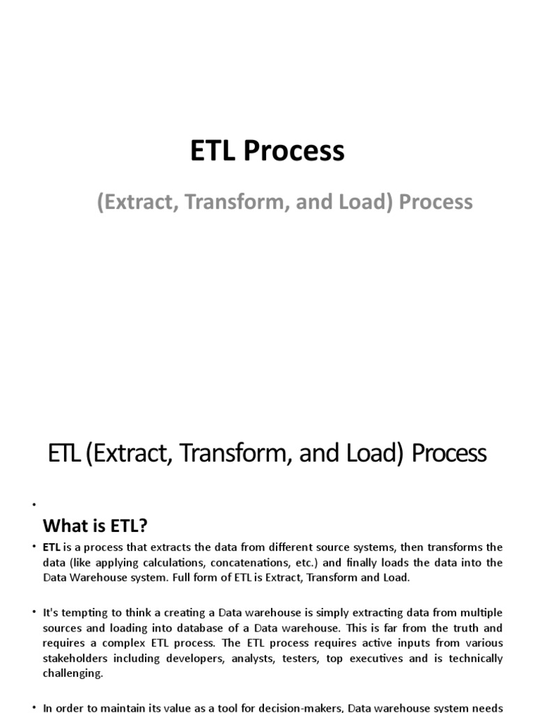 ETL Process: (Extract, Transform, and Load) Process | PDF | Data Warehouse | Databases
