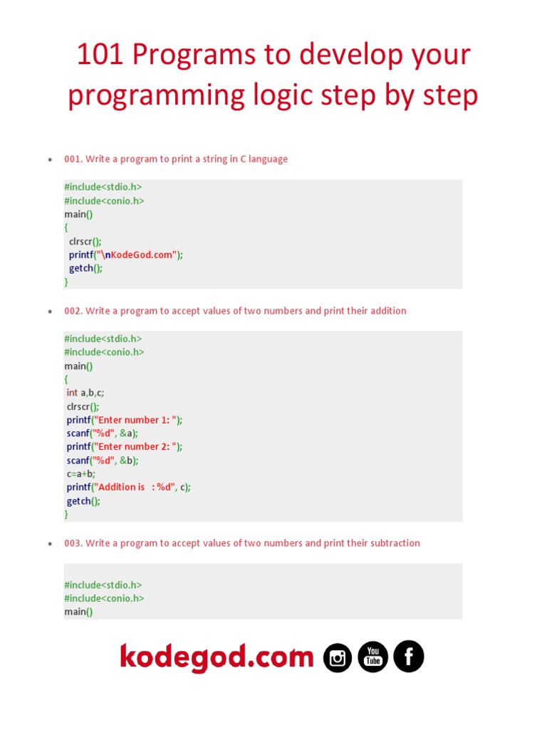 101 Programs by Kodegod | PDF | Computing | Computer Programming
