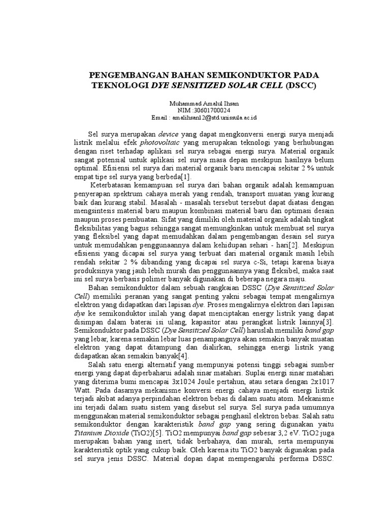 Pengembangan Bahan Semikonduktor Pada Teknologi Dye Sensitized Solar Cell (DSCC) | PDF | Metode ...