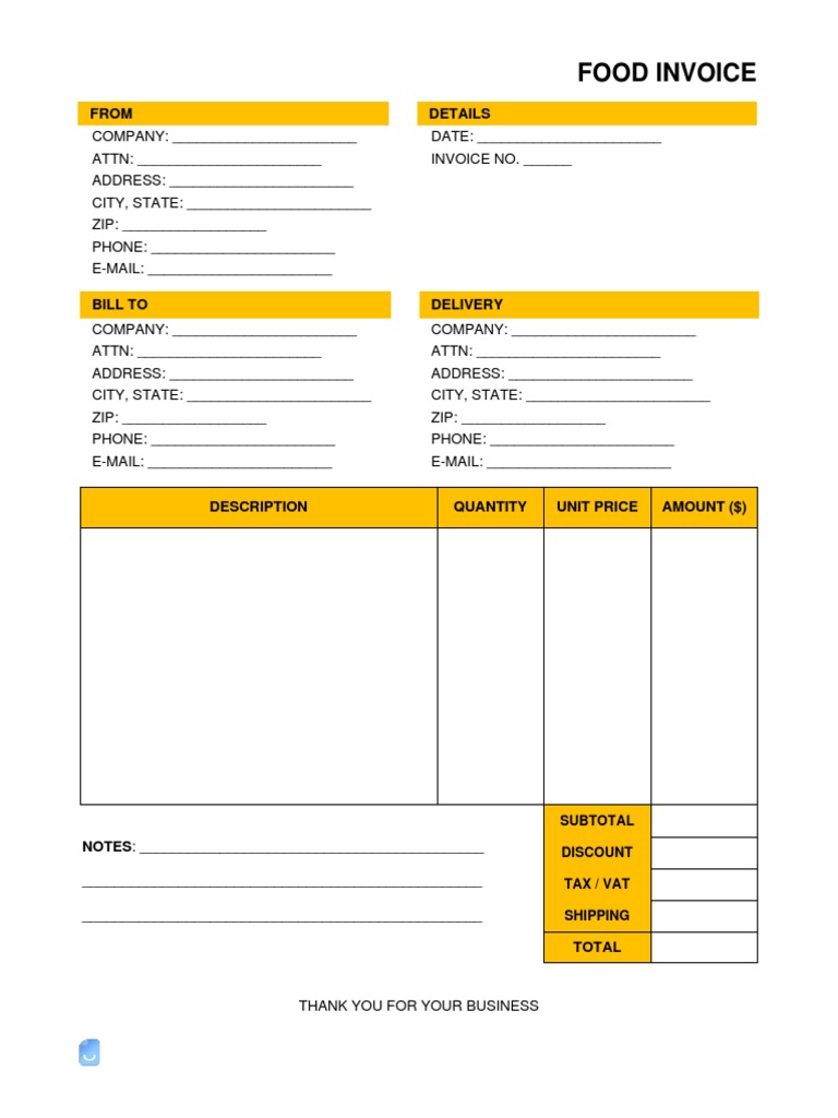 Food Invoice Template | PDF