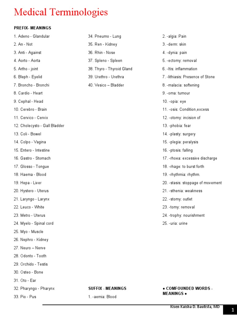 Prefix-Meanings: Kisen Kaisha D. Bautista, MD | PDF | Blood Type ...