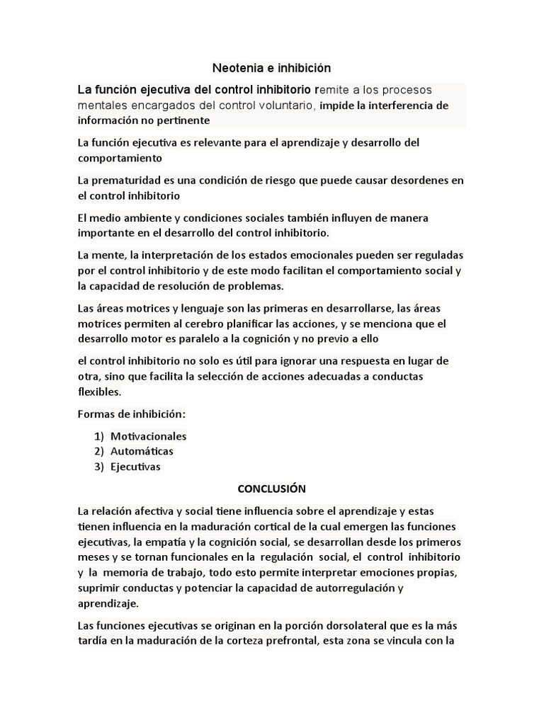 Neotenia e Inhibición | PDF